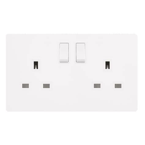 Click Definity Sfmw036pw 13a 2 Gang Dp Switched Socket Cover Plate Matt White Polar With White