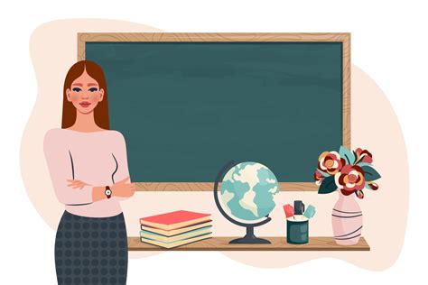 Female School Teacher In Classroom Smiling Young Woman Standing Beside