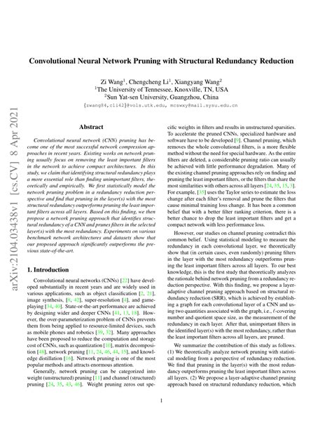 Pdf Convolutional Neural Network Pruning With Structural Redundancy