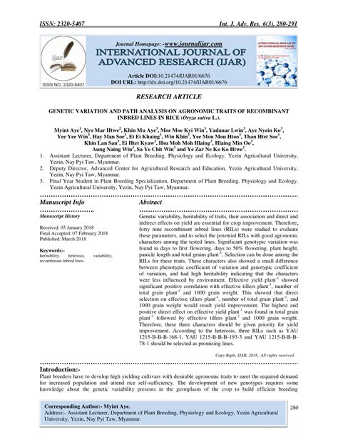 Pdf Genetic Variation And Path Analysis On Agronomic Traits Of Recombinant Inbred Lines In