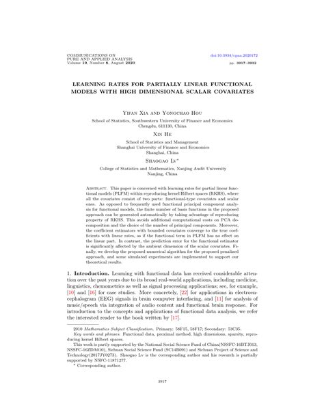 Pdf Learning Rates For Partially Linear Functional Models With High