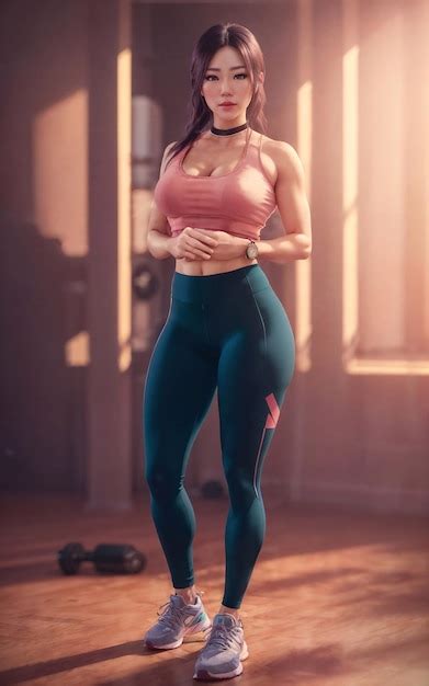 Premium Photo Portrait Photo Of Beautiful Asian Woman In Sport Exercise Outfit Generative Ai
