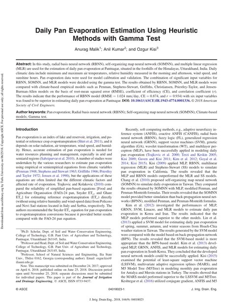 Pdf Daily Pan Evaporation Estimation Using Heuristic Methods With
