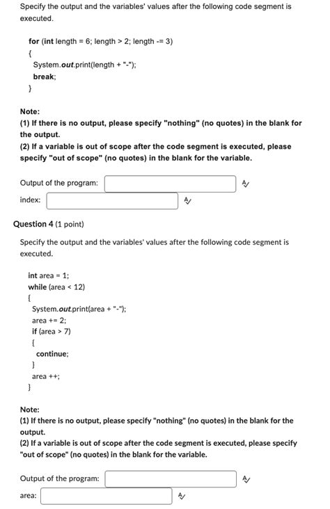 solved specify the output and the variables values after