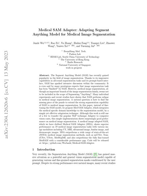 Medical Sam Adapter Pdf Image Segmentation Cognitive Science