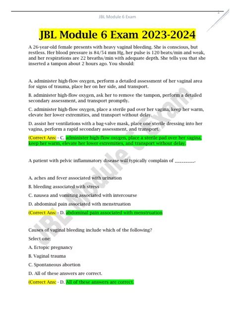 Jbl Module Exam Questions With Complete Solutions Verified Answers Assured Pass