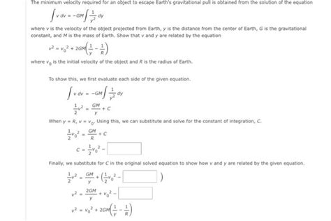 solved the minimum velocity required for an object to escape