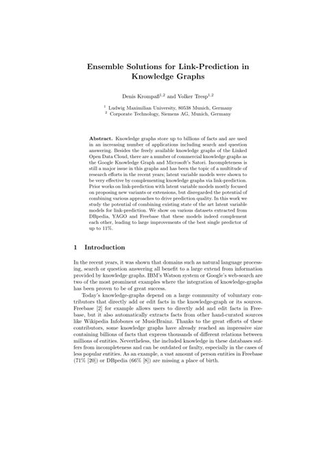 Pdf Ensemble Solutions For Link Prediction In Knowledge Graphs