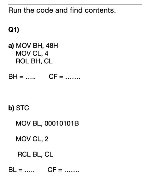Solved Run The Code Emu8086 And Find Contents Q1 A