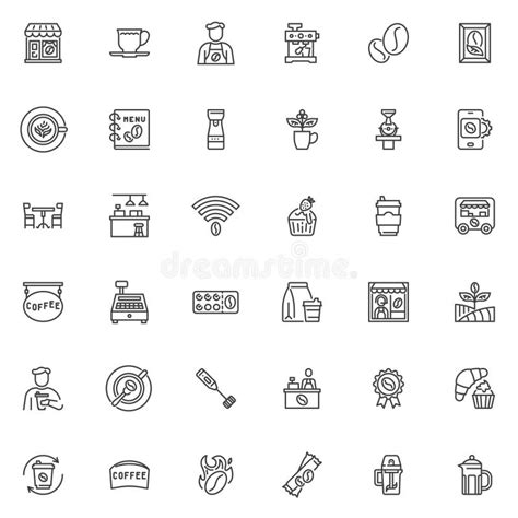 Coffee Shop Line Icons Set Stock Illustration Illustration Of Elements 313345464