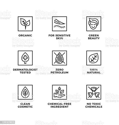 디자인 요소 로고 디자인 템플릿 자연 및 유기농 화장품용 아이콘 및 배지의 벡터 세트 0에 대한 스톡 벡터 아트 및 기타 이미지 0 Chemical Free