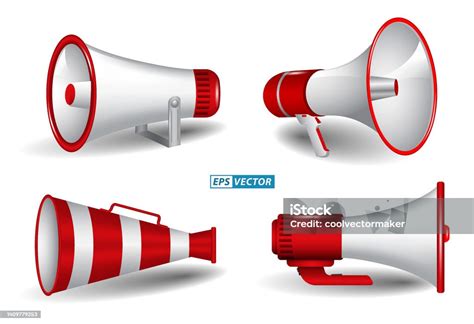 설정 또는 현실적인 빨간색 메가폰 혼 라우드 스피커 또는 스피커 Toa 메가폰 또는 항의 장비 불혼 시끄러운 스피커 Eps 벡터