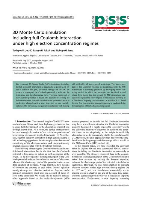 Pdf 3d Monte Carlo Simulation Including Full Coulomb Interaction Under High Electron