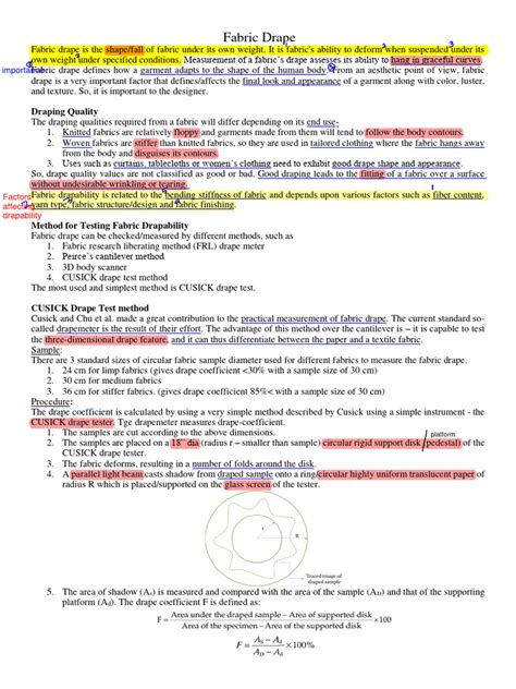 Fabric Drapability Test Edited Pdf Textiles Clothing
