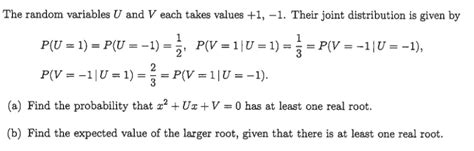 solved 1 the random variables u and v each takes values 1