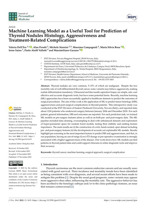 Pdf Machine Learning Model As A Useful Tool For Prediction Of Thyroid Nodules Histology