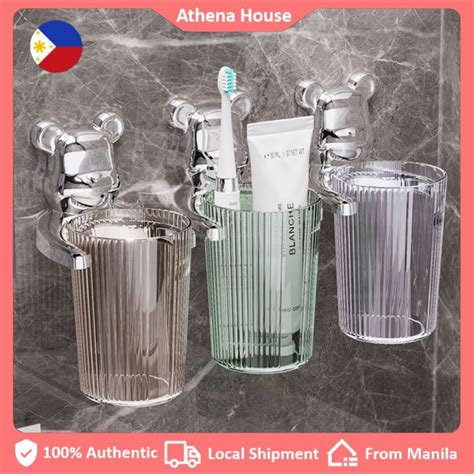 Athena Toothbrush Holder Bear Shaped Wall Mounted Cute Cartoon Brush Holder Toothpaste Box For