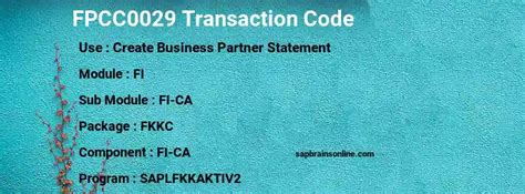 FPCC SAP Tcode For Create Business Partner Statement FPCC SAP Tcode For Create Business Partner Statement