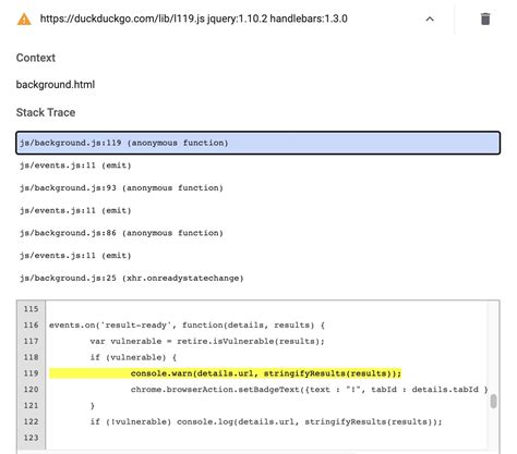 chrome error uncaught exception · issue 350 · retirejs retire js · github
