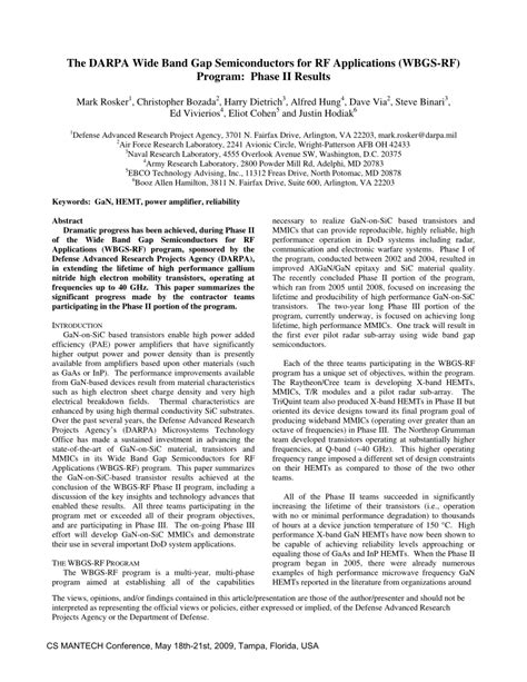 Pdf The Darpa Wide Band Gap Semiconductors For Rf Applications Wbgs Rf Program Phase Ii Results