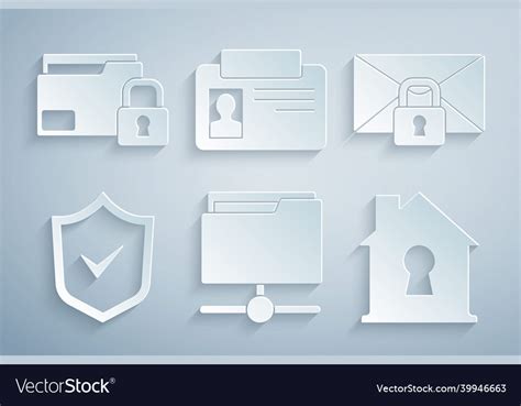 Set Ftp Folder Mail Message Lock Password Shield Vector Image