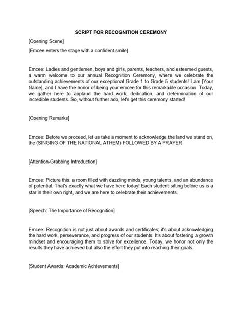Script For Recognition Ceremony Pdf