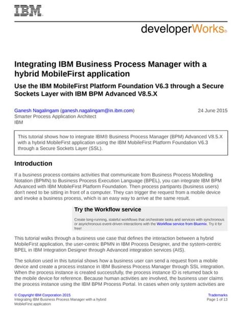Integrating Ibm Business Process Manager With A Hybrid Mobilefirst