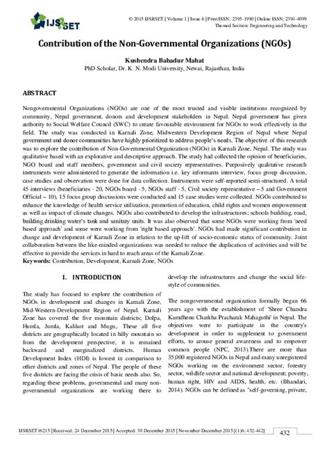 Pdf Contribution Of The Non Governmental Organizations Ngos