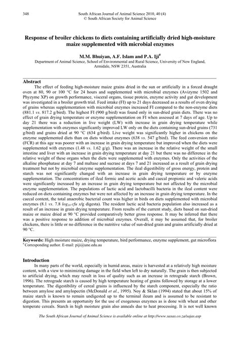 Pdf Response Of Broiler Chickens To Diets Containing Artificially Dried High Moisture Maize