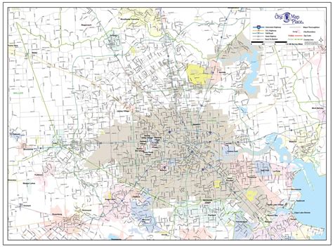 Houston Harris County Major Thoroughfare Wall Map Showing City Boundaries Counties Lakes