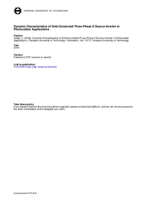 Pdf Dynamic Characteristics Of Grid Connected Three Phase Z Source Inverter In Photovoltaic
