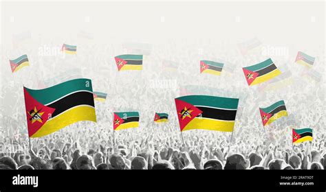 Abstract Crowd With Flag Of Mozambique Peoples Protest Revolution