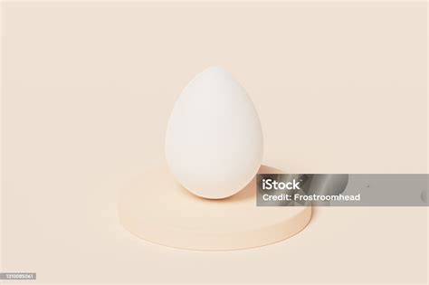 베이지 색 연단에 흰 부활절 달걀 봄 4 월 휴일 카드 Isometric 3d 일러스트 렌더링 0명에 대한 스톡 사진 및 기타 이미지 Istock
