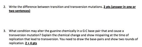 2 Write The Difference Between Transition And Transversion Mutations 2 Pts Answer In One Or