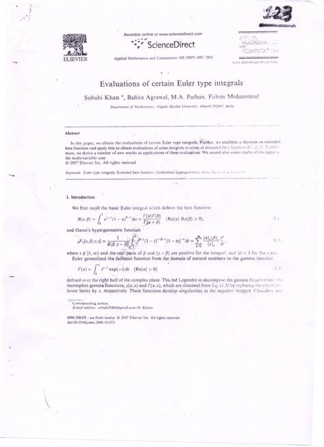 Pdf Evaluations Of Certain Euler Type Integrals