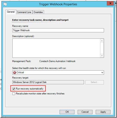 Azure Automation Scom Triggering A Runbook As A Recovery Task Using