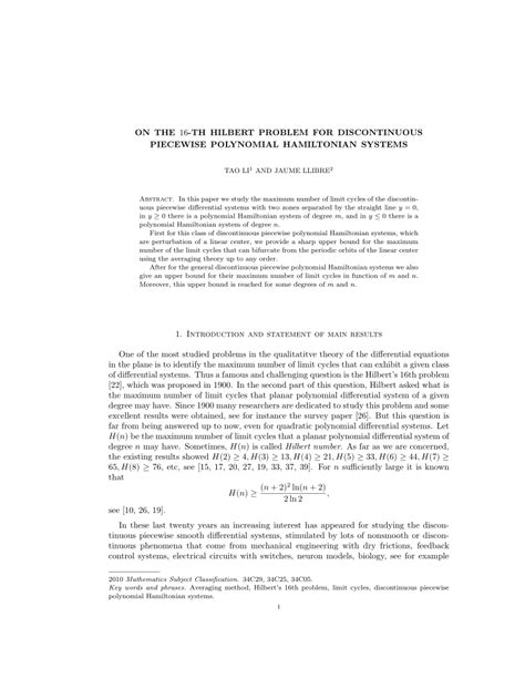Pdf On The 16th Hilbert Problem For Discontinuous Piecewise