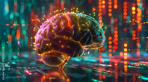 Digital Human Brain Visualization With Neural Network Background Stock