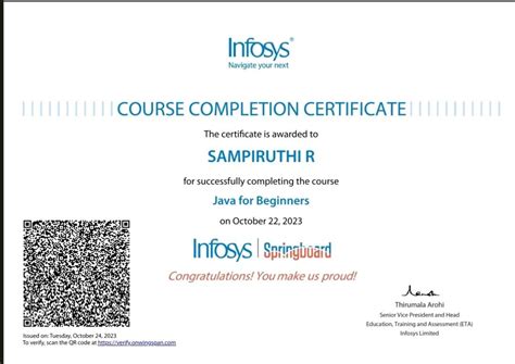 I Am Glad To Share That I Have Completed The Course Java For Beginners