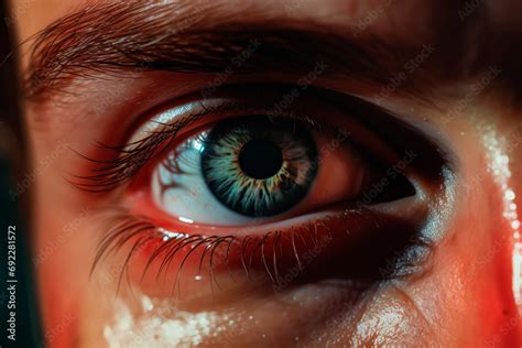 Tired Eye Close Up Man Strained Eye With Burst Capillaries In The