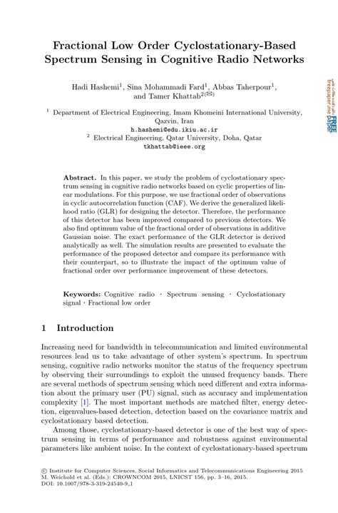 Pdf Fractional Low Order Cyclostationary Based Spectrum Sensing In Cognitive Radio Networks