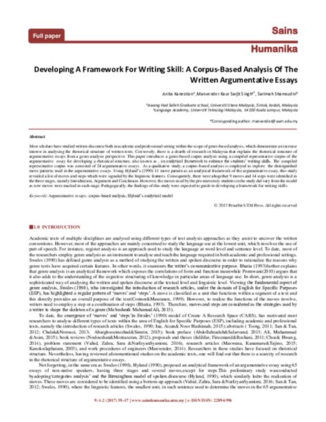 Pdf Developing A Framework For Writing Skill A Corpus Based Analysis Of The Written
