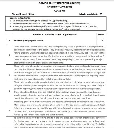 Cbse Class 12 Board Exam 2023 Check Cbse English Core Sample Paper