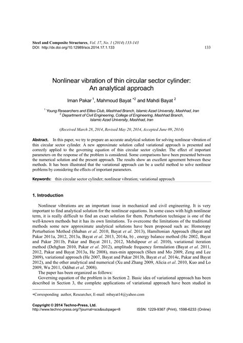 Pdf Nonlinear Vibration Of Thin Circular Sector Cylinder An Analytical Approach