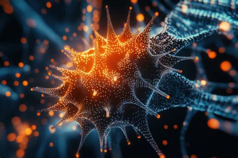 Detailed 3d Visualization Of Virus Structure Highlighting Capsid Spikes And Glowing Rna
