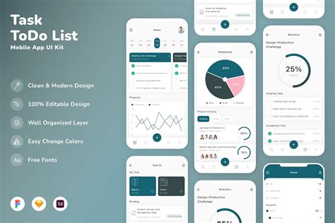 任务和待办事项列表移动应用 App Ui Kit Sketch Fig Xd 云瑞设计