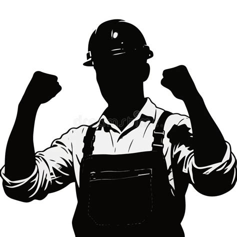 Black Vector Illustration Silhouette Constraction Worker For Labor Day Card Design Stock Vector