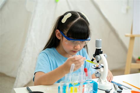 현미경을 사용하는 아시아 소녀 실험실에서 과학이 작동합니다 소녀에 대한 스톡 사진 및 기타 이미지 소녀 화학자 Stem 주제 Istock