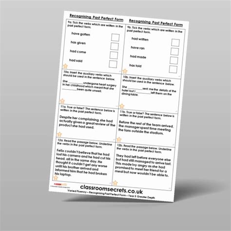 Year 5 Recognising Past Perfect Form Varied Fluency Resource Classroom Secrets