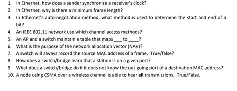 Solved 1 In Ethernet How Does A Sender Synchronize A